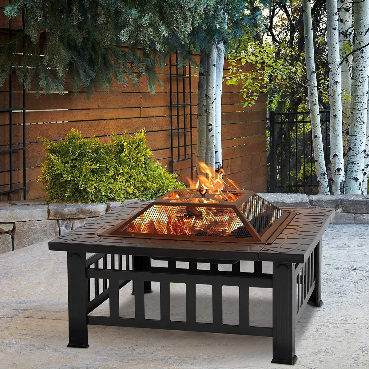 Outdoor 32-inch Square Barbeque Fire Pit – Home Haven Décor Store